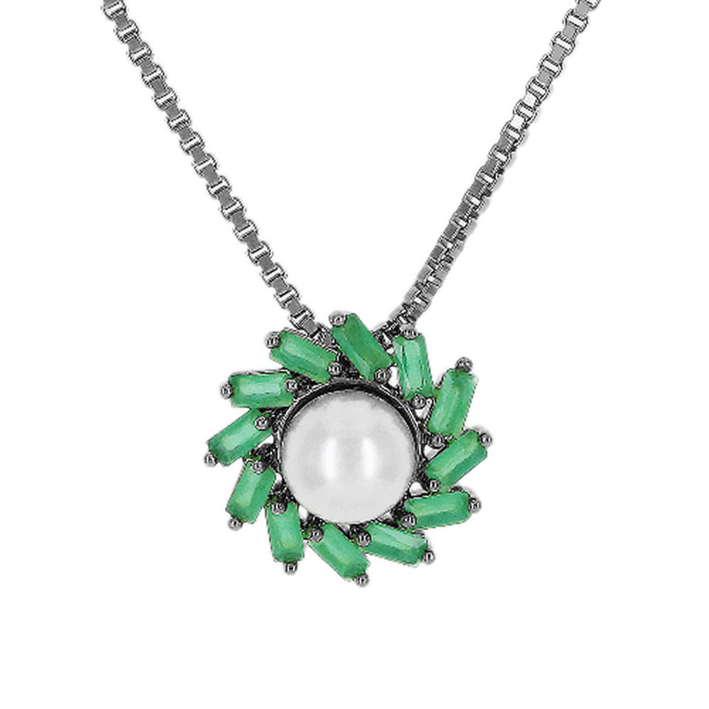 Colar de flor com zircônia "esmeralda" e pérola | Morana